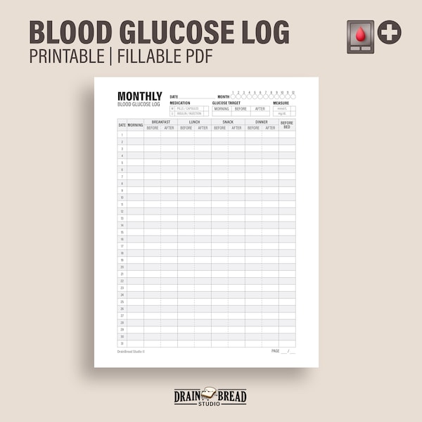 Free Printable Blood Glucose Log Sheet - Etsy