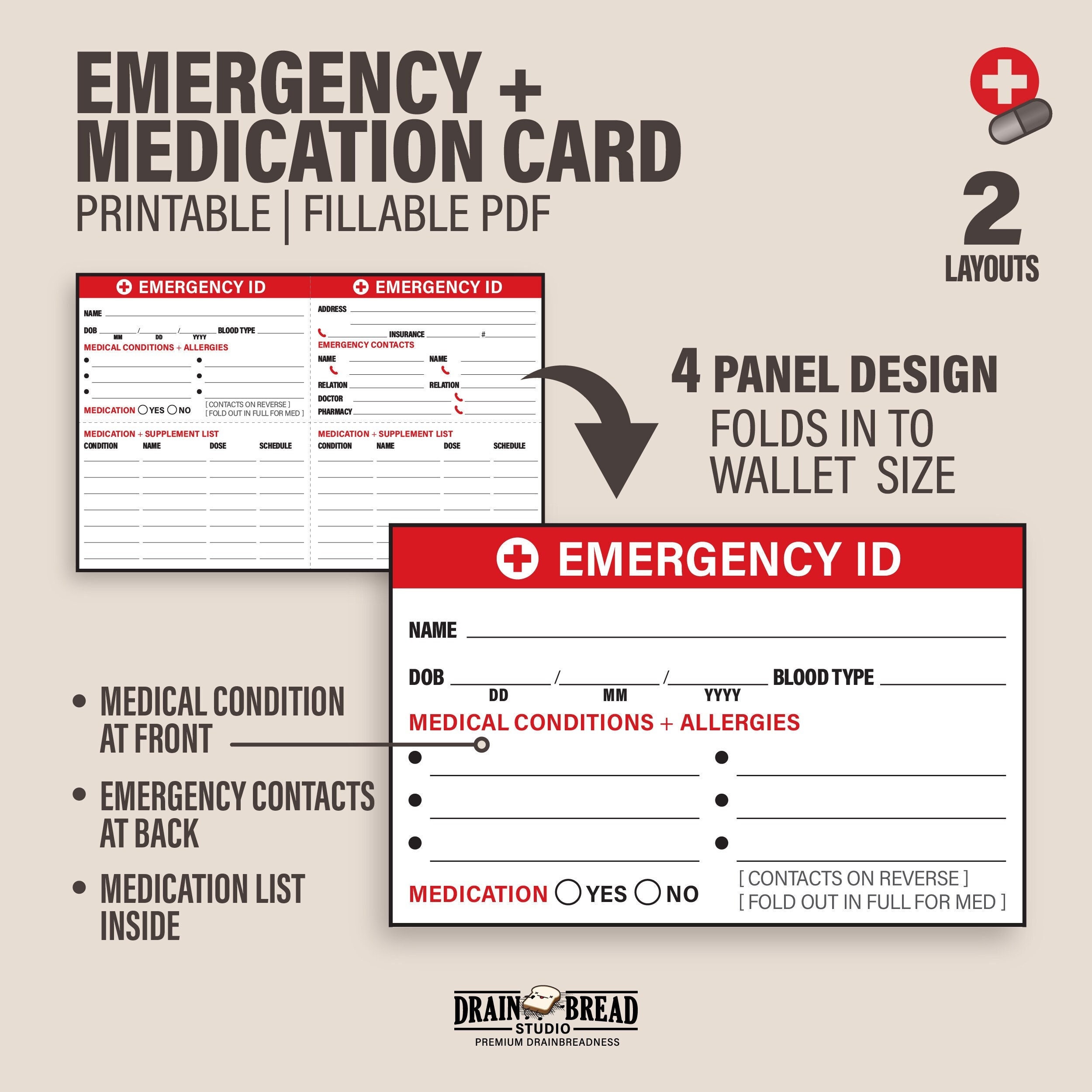 Emergency ID Wallet Card - Customisable Medical Info, Personal Details ...