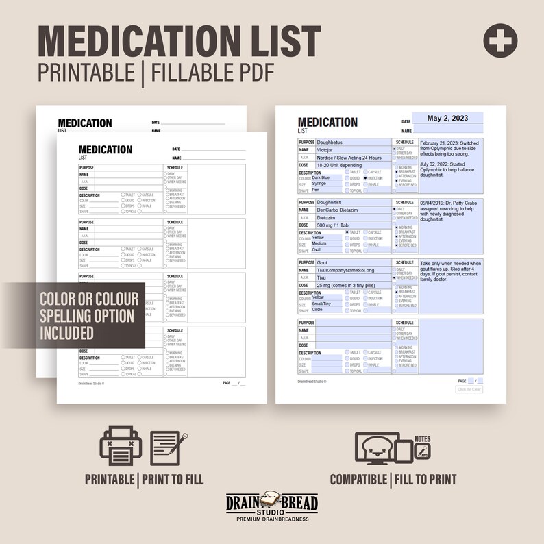 Medication Tracking List With Detailed Description Information Schedule ...