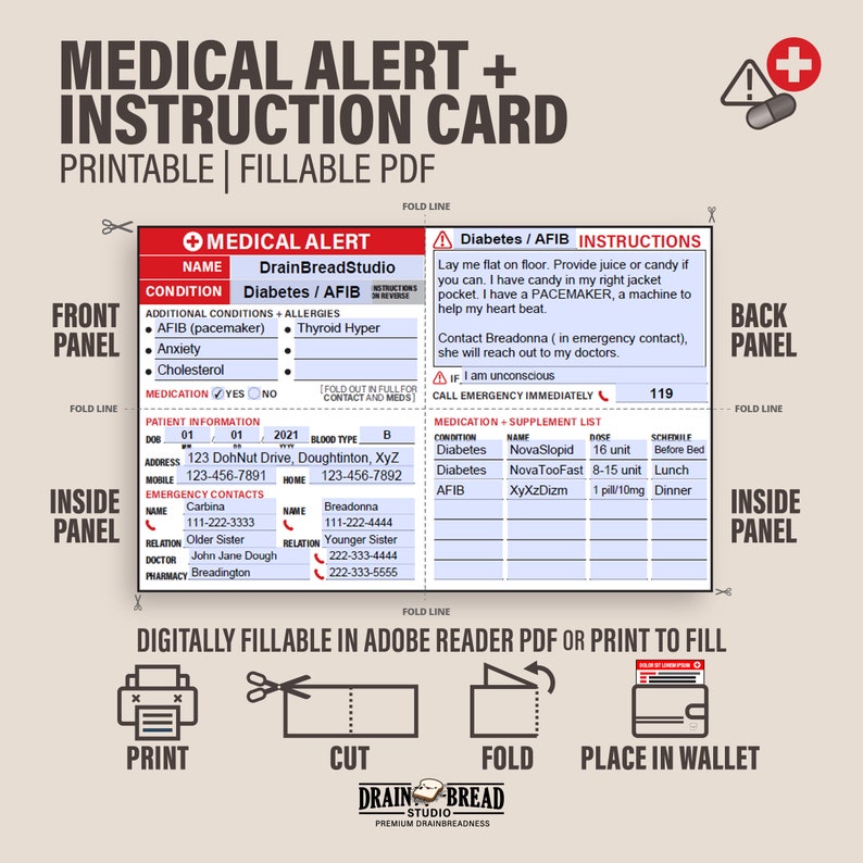 Medical Alert ID With Customisable Emergency Instructions Med List ...