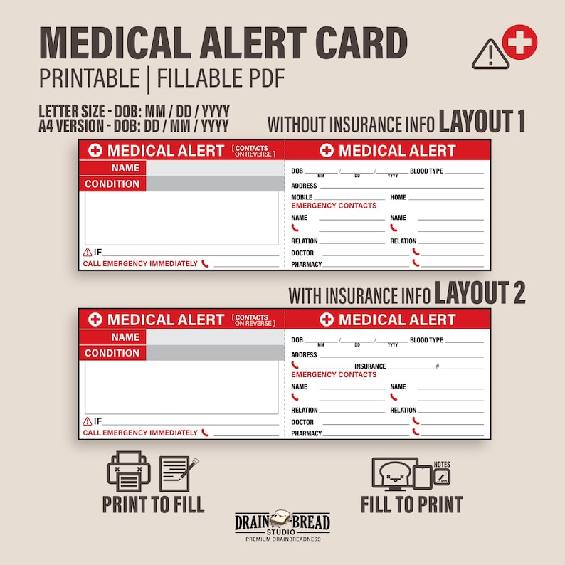 Medical Alert Wallet Card | Quick-access Emergency Info & Contacts ...