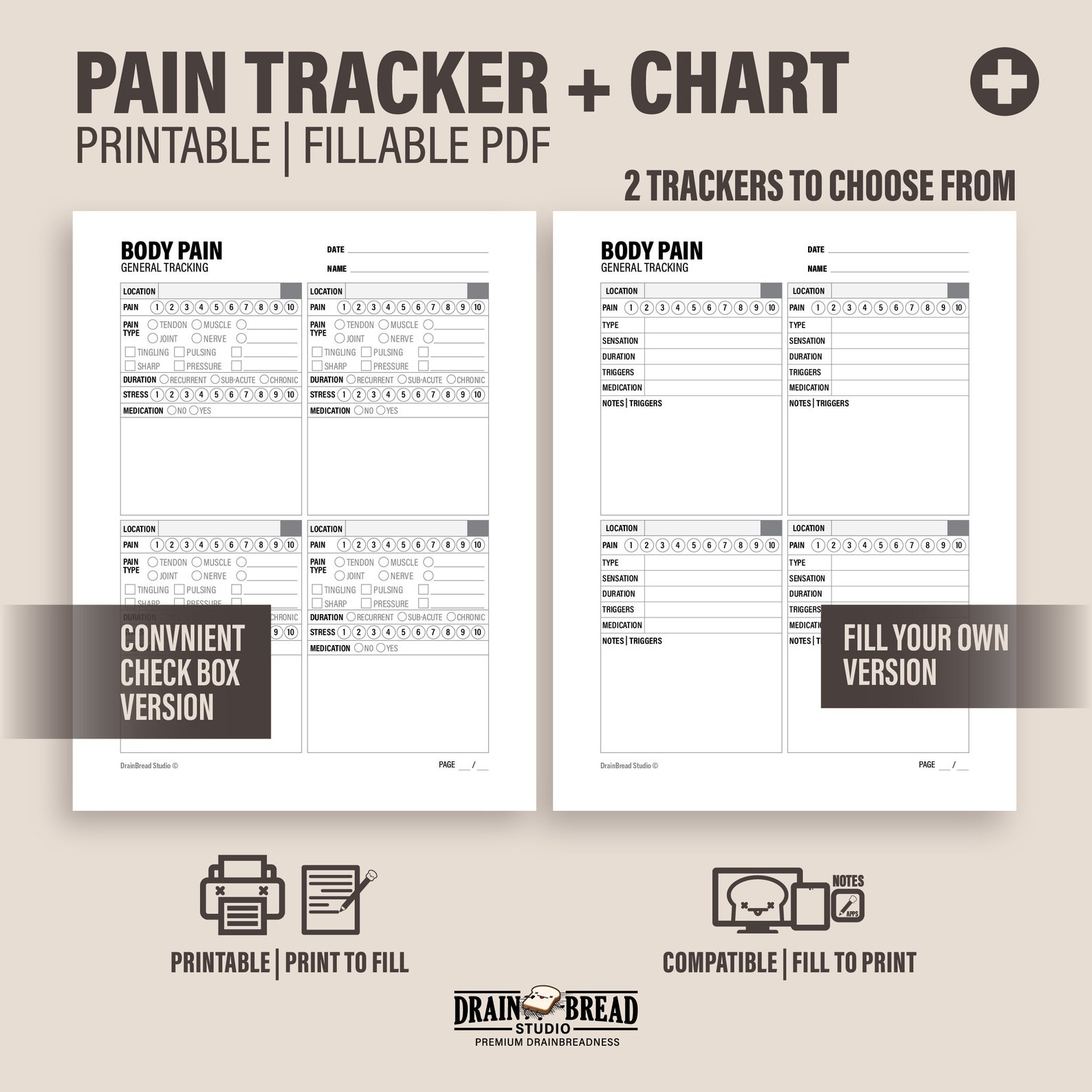 Pain Symptoms Tracker Pack With Preset or Customisable Trackers Pain ...