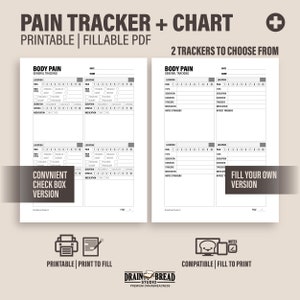 Pain Symptoms Tracker Pack With Preset or Customisable Trackers Pain ...