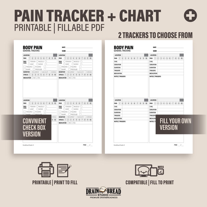 Pain Symptoms Tracker Pack With Preset or Customisable Trackers Pain ...
