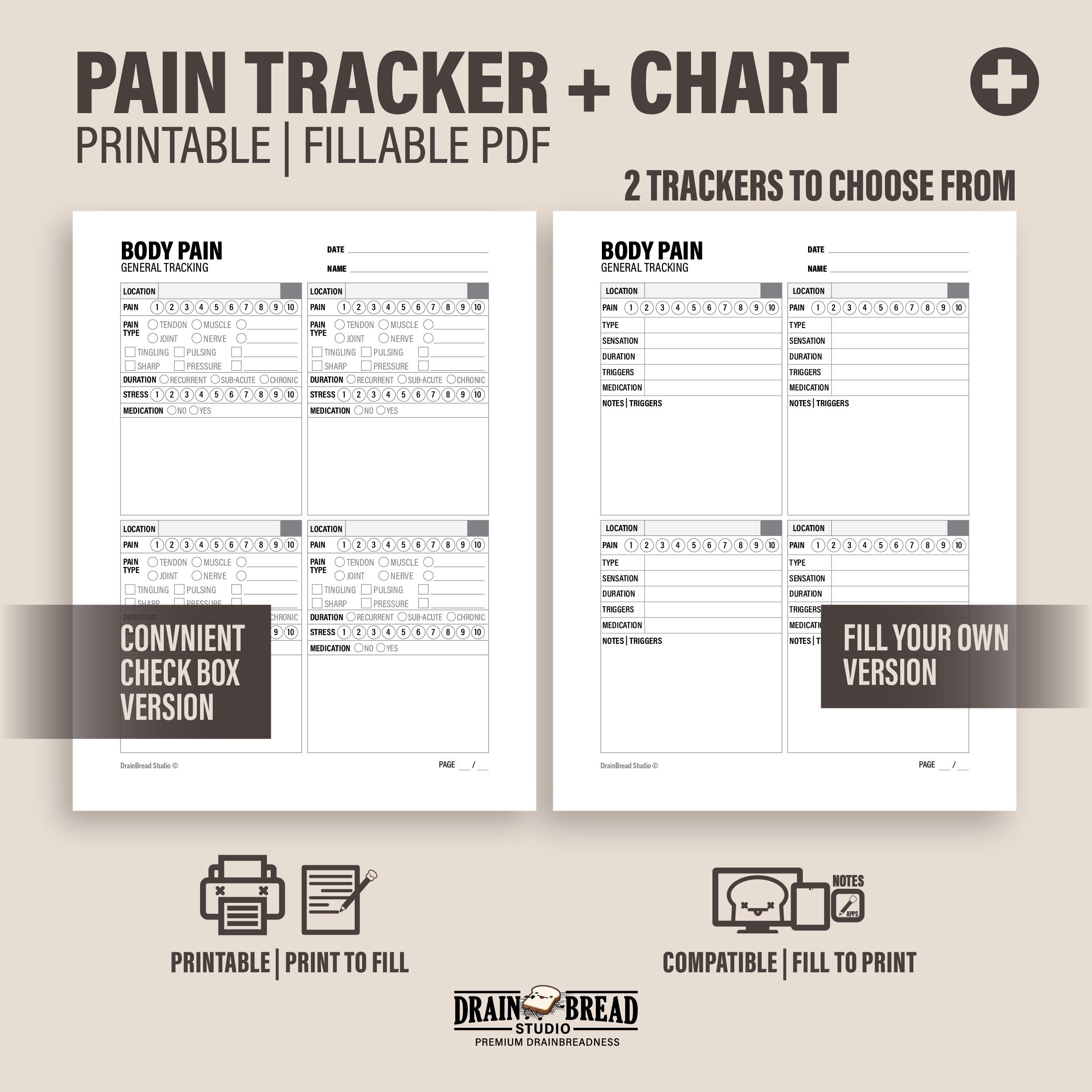 Pain Symptoms Tracker Pack With Preset or Customisable Trackers Pain ...