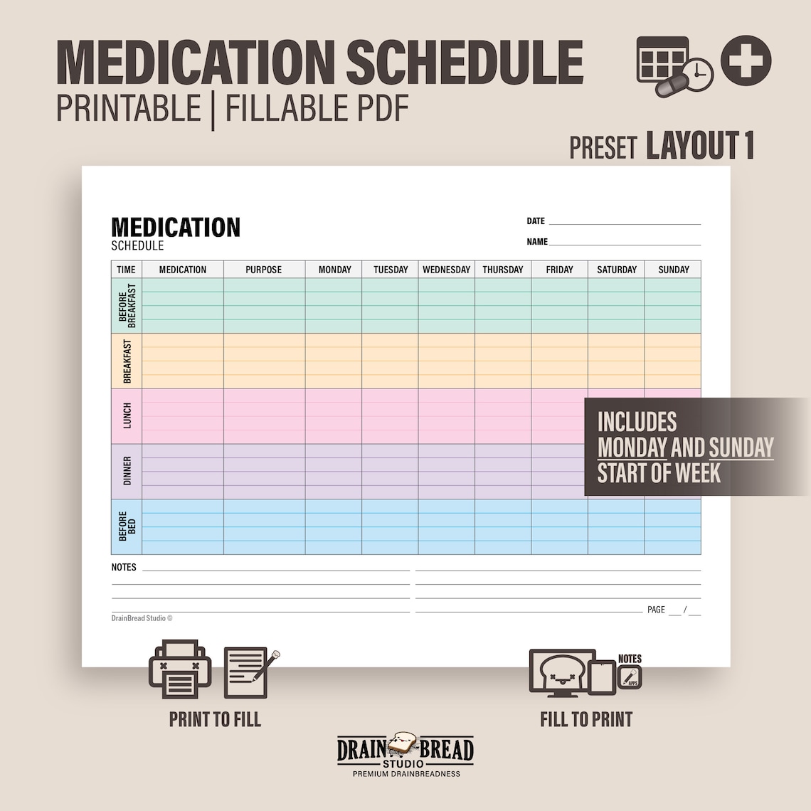 Medication Application Schedule LINE Color in Preset or Customisable ...