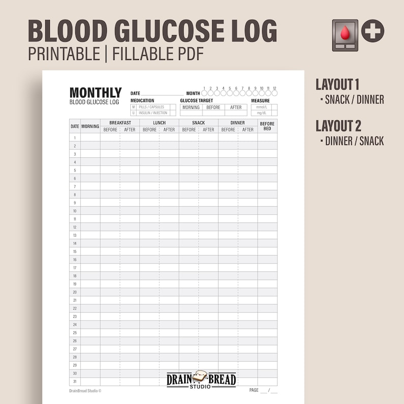 Blood Glucose Log Blood Sugar Tracker Before After Meal Schedule Log ...