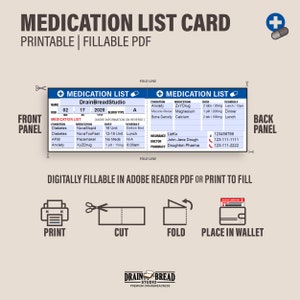 Medication List Card With Medication List Wallet Card Fill and Print ...