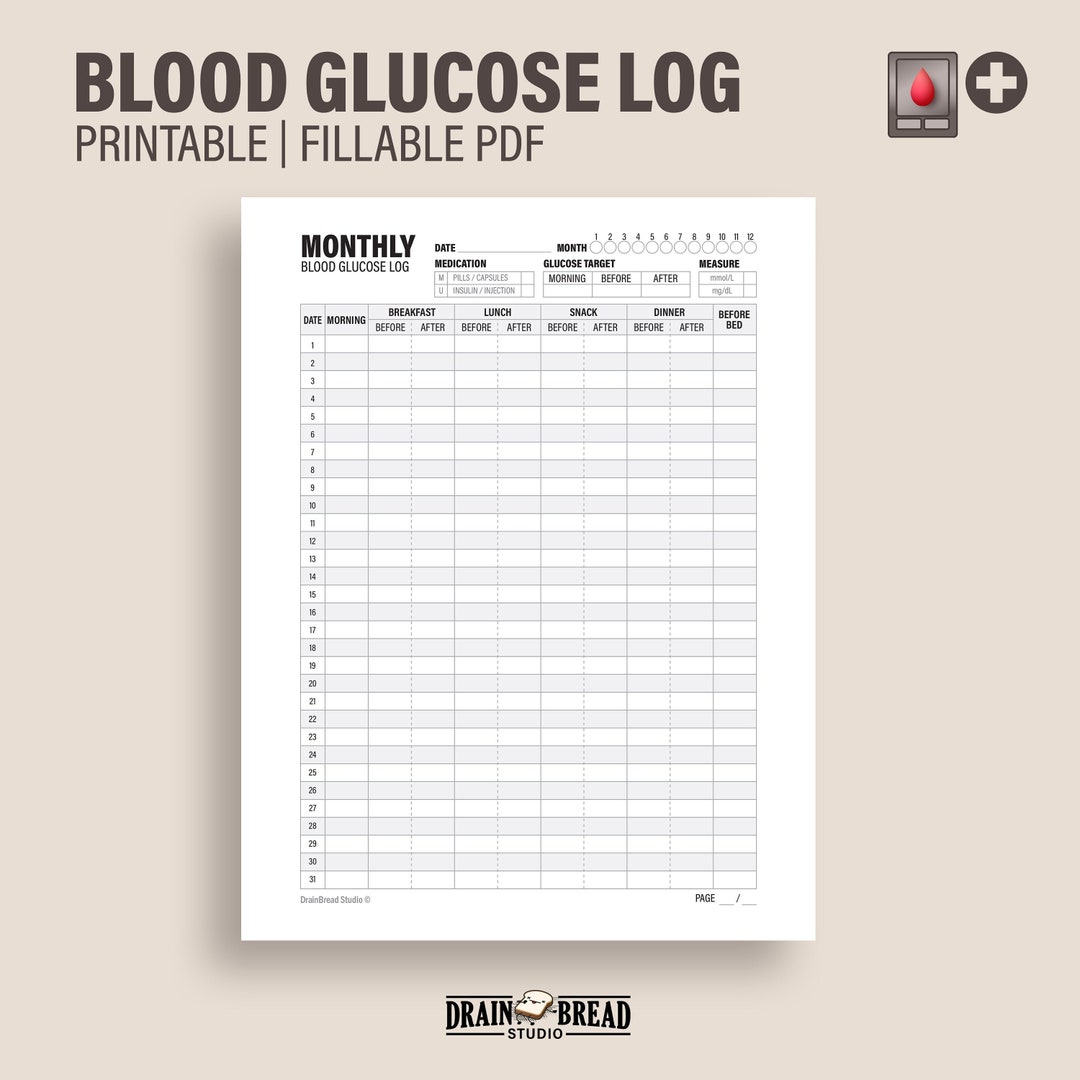 Blood Glucose Log Blood Sugar Tracker Before After Meal Schedule Log ...