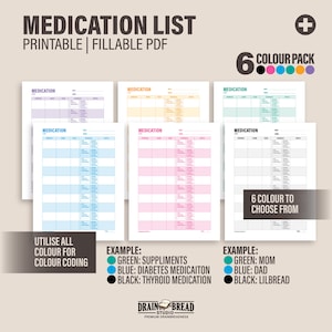 Medication Tracking List 6 Colour Pack With Purpose Dose Schedule and ...