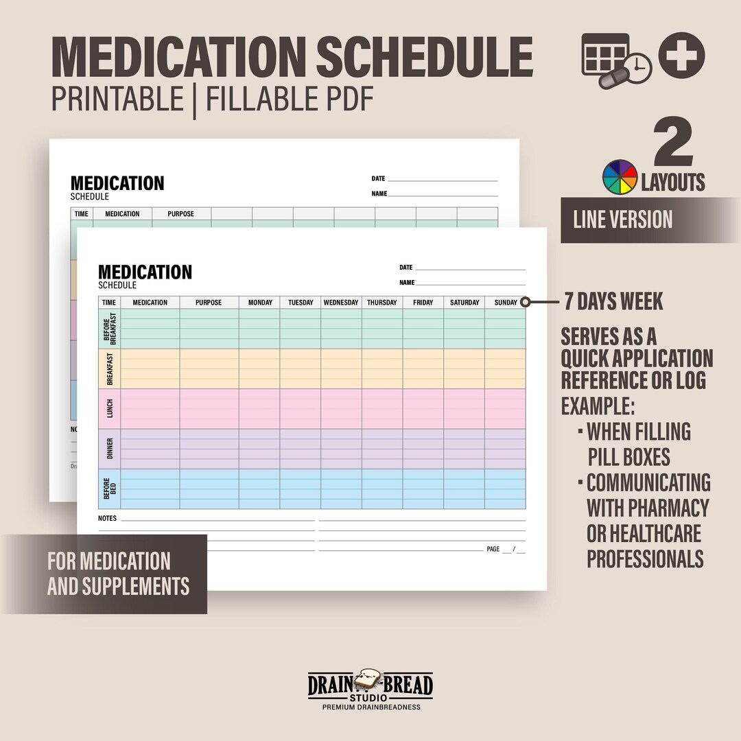 Medication Application Schedule LINE Color in Preset or Customisable ...