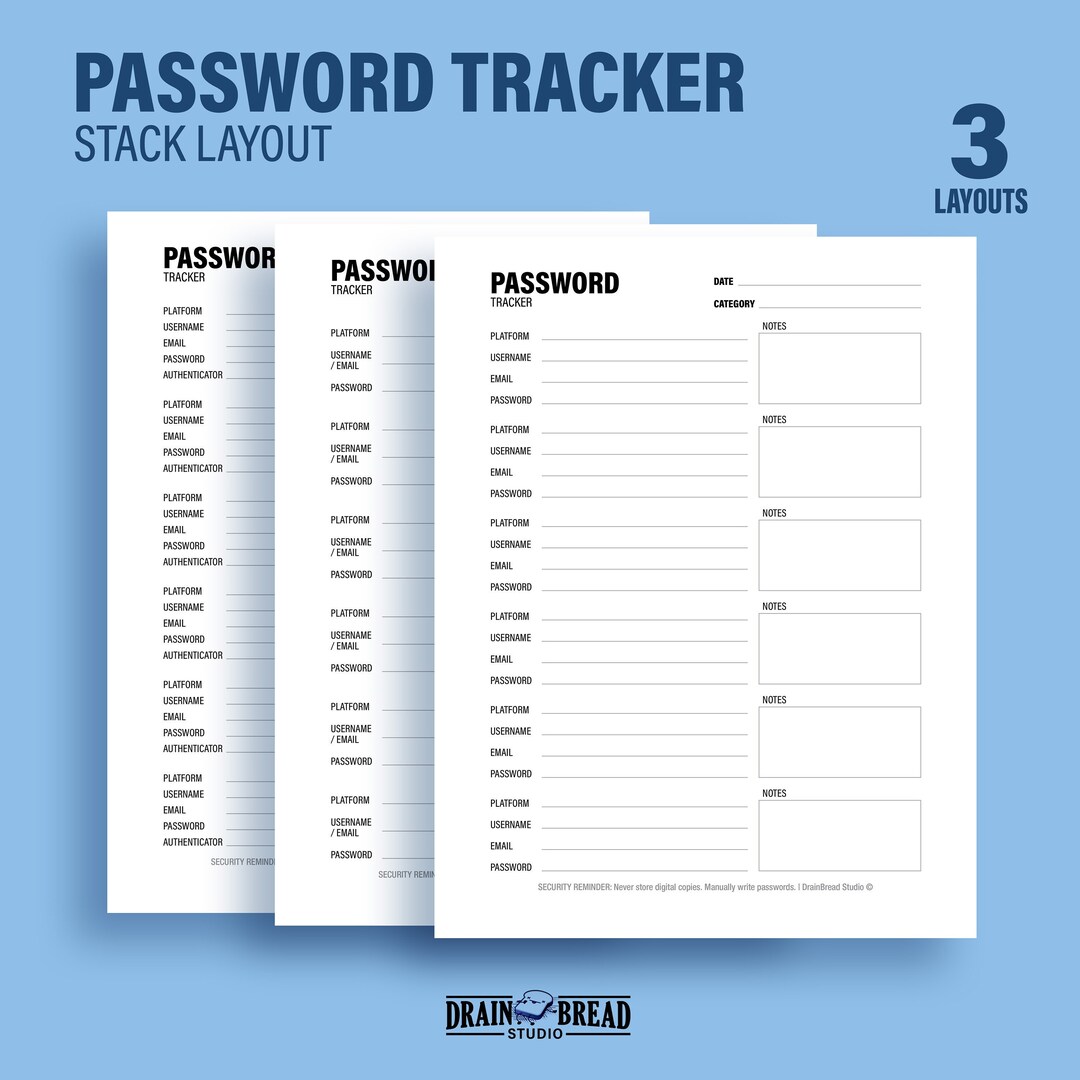 Passwords Tracker Accounts Tracker Stacked Layout Printable - Etsy