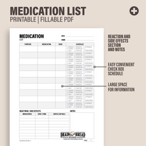 Medication Tracking List 6 Colour Pack With Reaction Side Effect ...