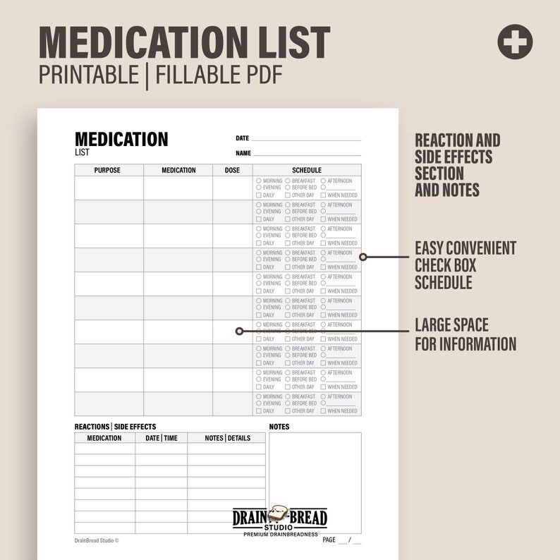 Medication Tracking List 6 Colour Pack With Reaction Side Effect ...