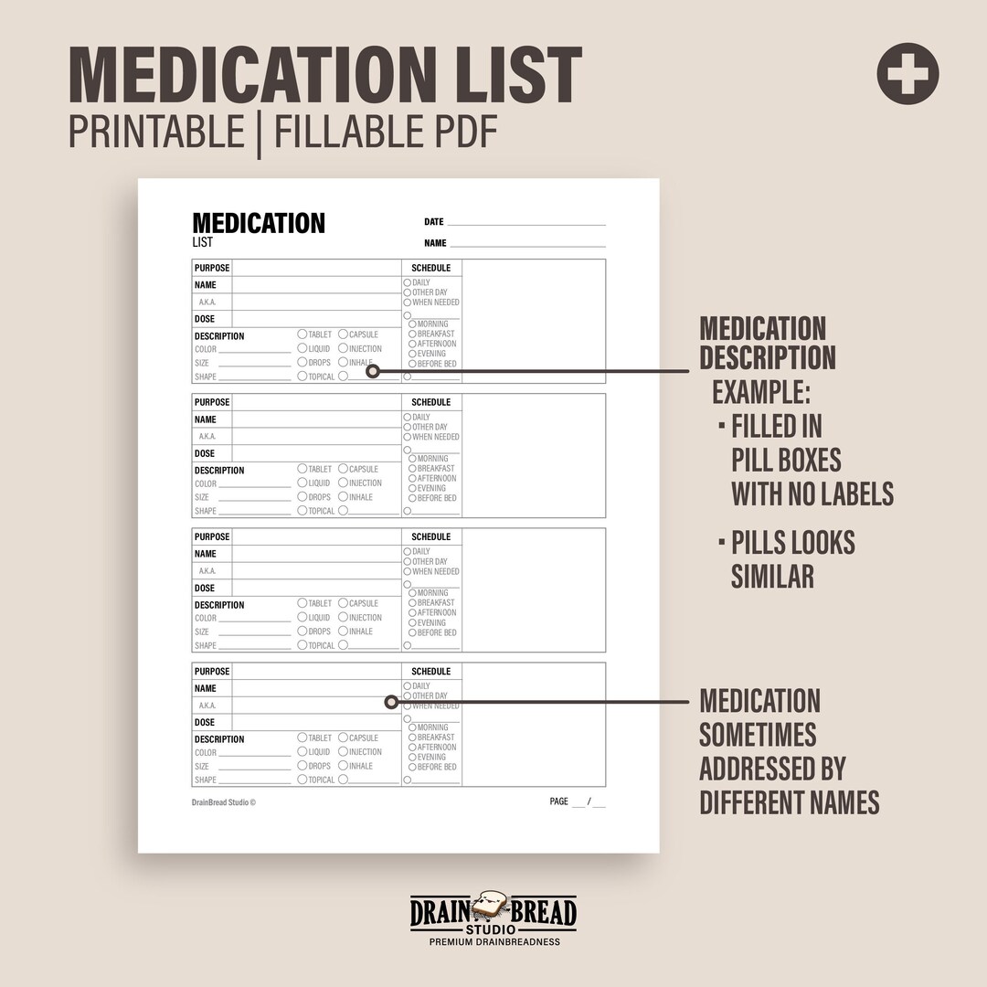 Medication Tracking List With Detailed Description Information Schedule ...