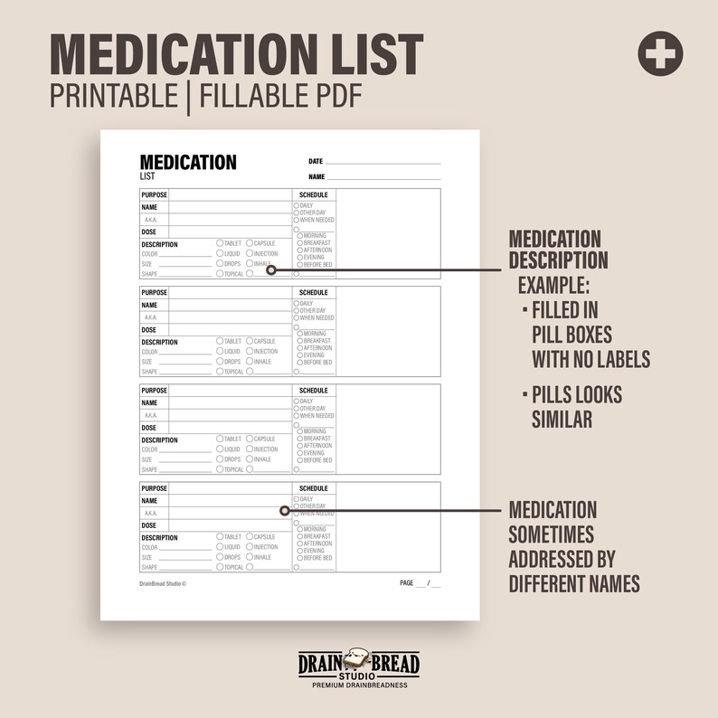 Medication Tracking List With Detailed Description Information Schedule ...