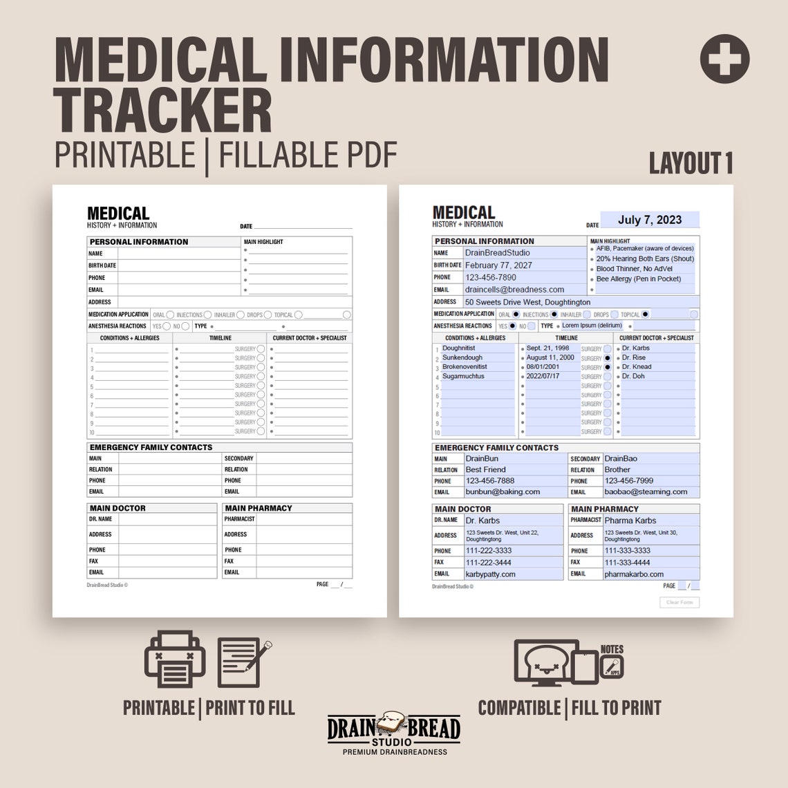 Medical Information Tracker With Emergency Contacts Doctor Contact ...