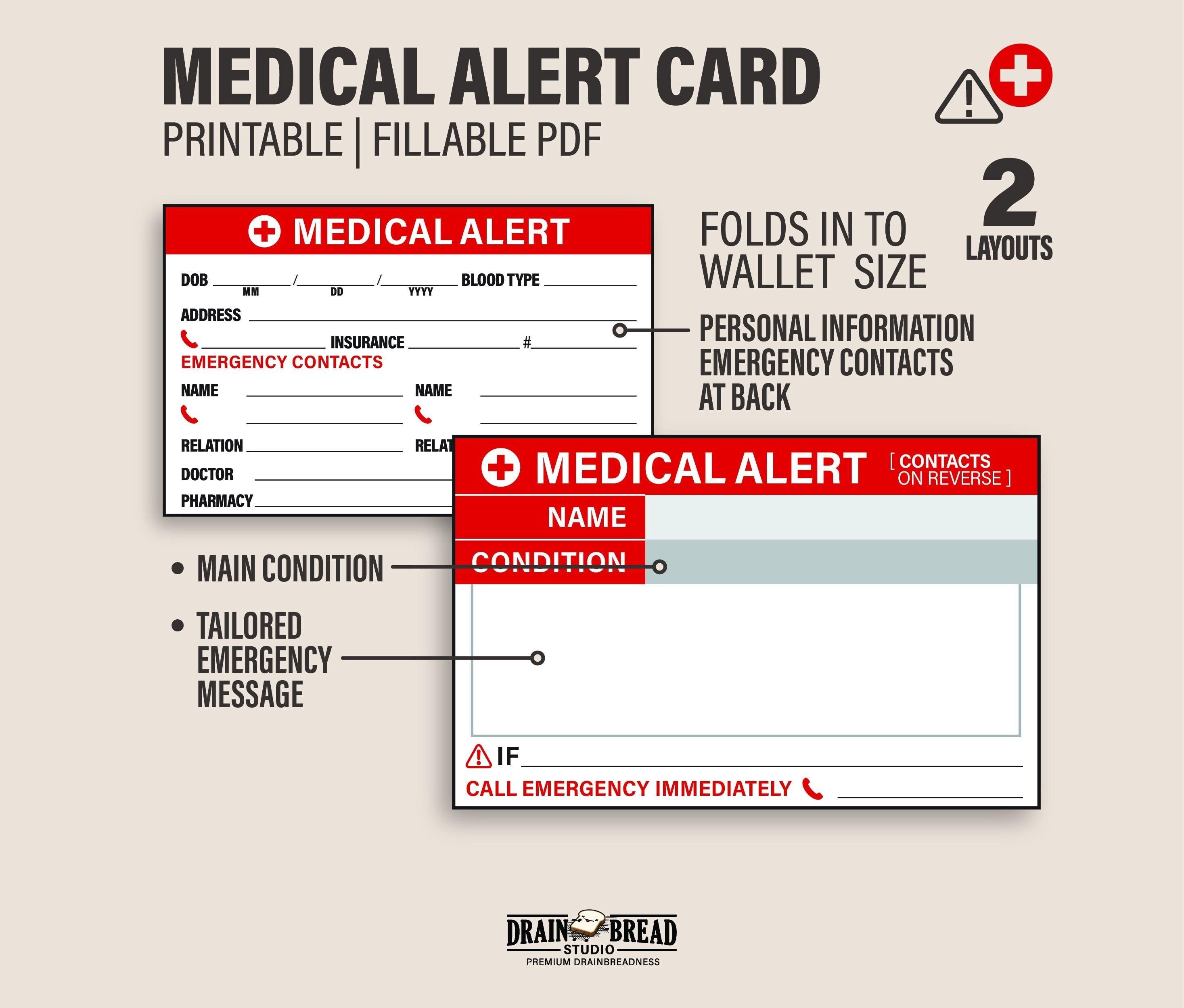 Medical Alert ID Wallet Card - Customisable Emergency Instructions ...
