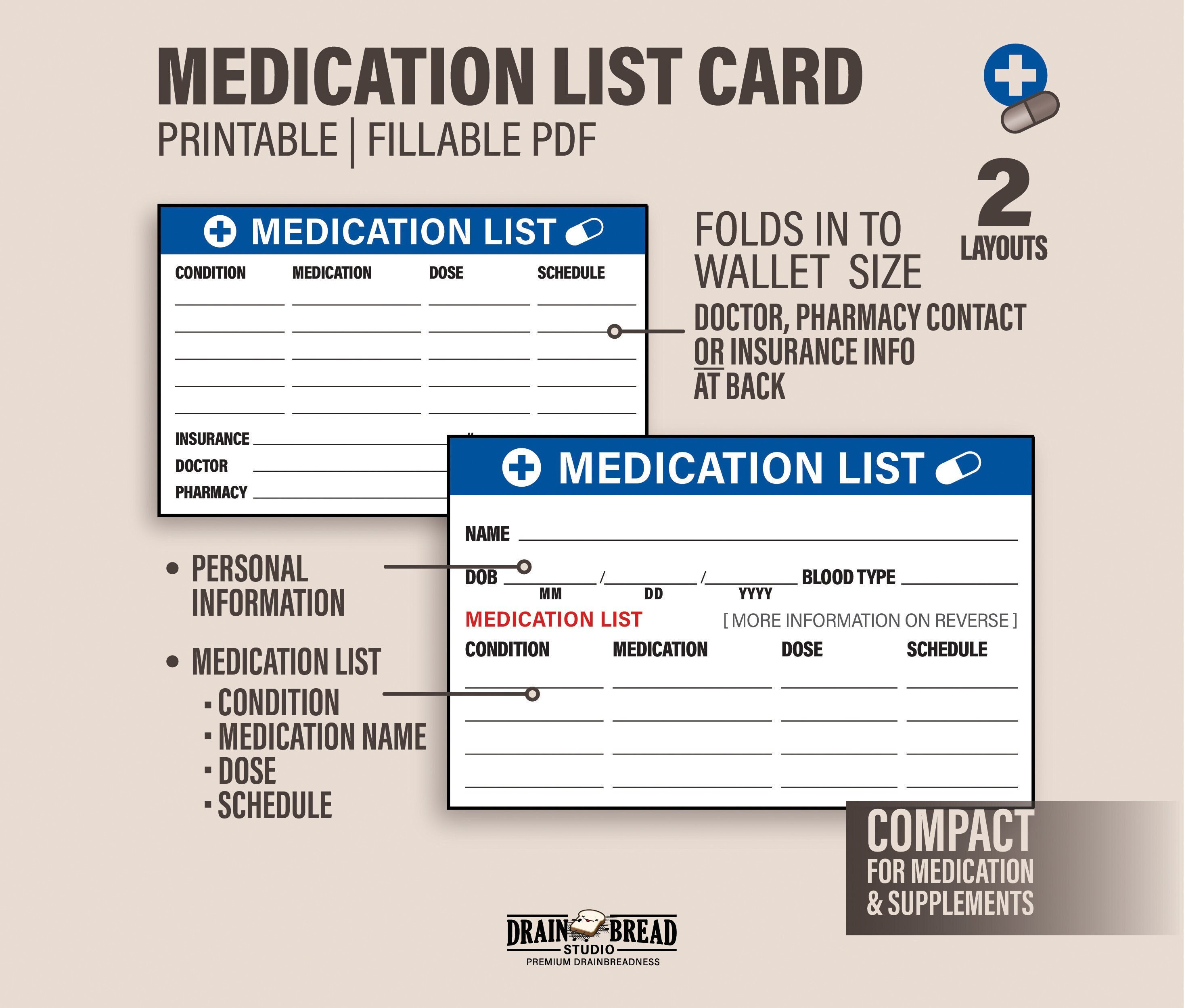 Medication List Card With Medication List Wallet Card Fill and Print ...
