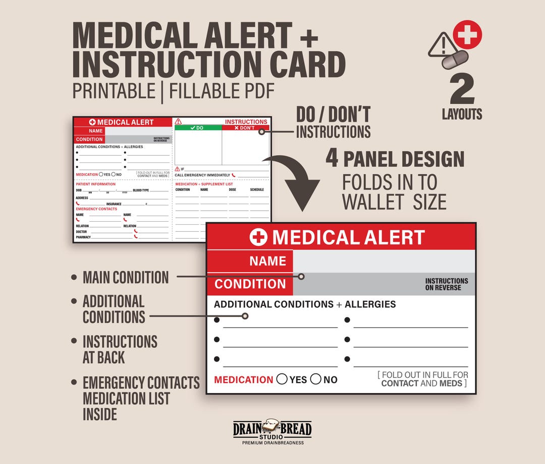 Medical Alert ID Wallet Card - Custom Do/don't Message, Medical ...