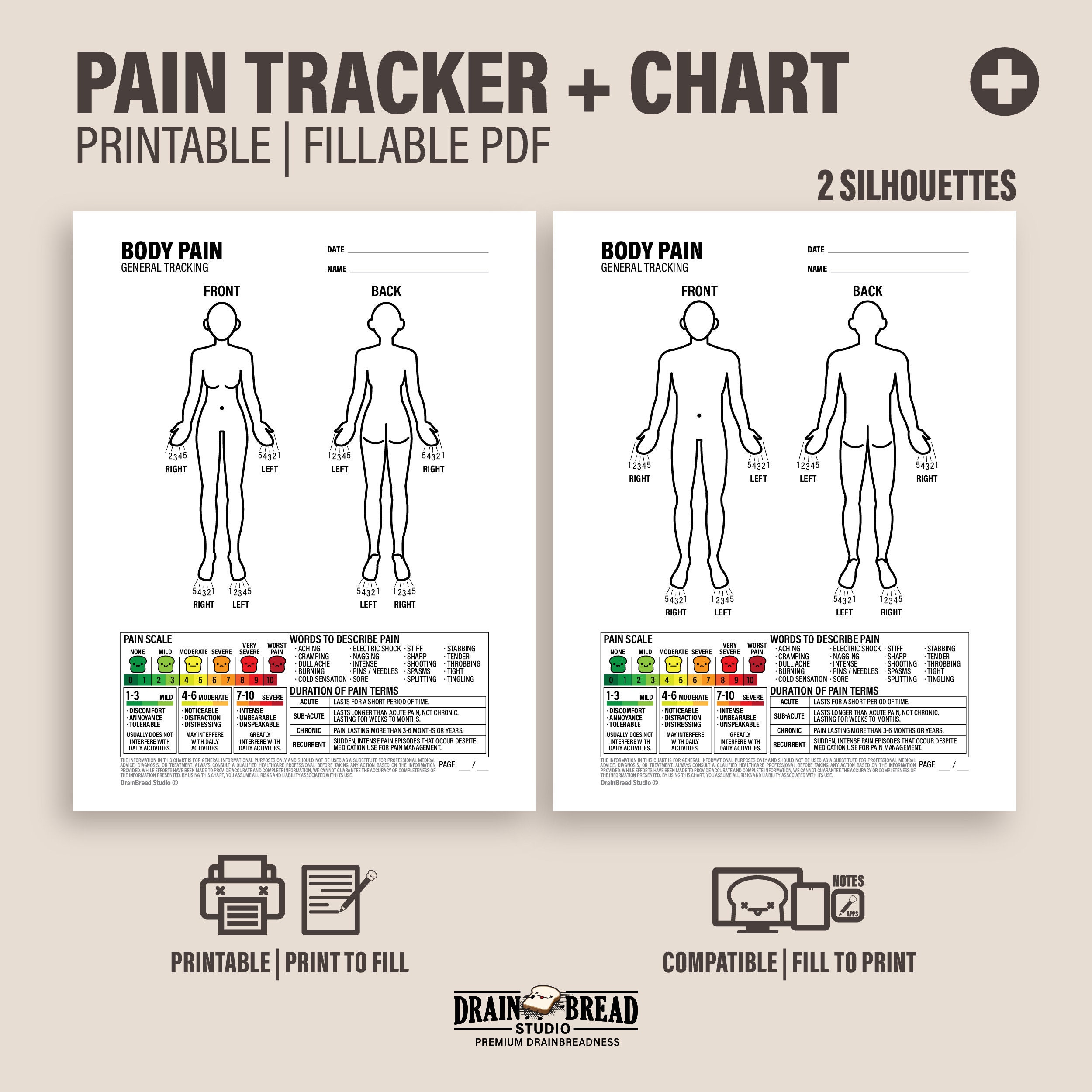 Pain Symptoms Tracker Pack With Preset or Customisable Trackers Pain ...