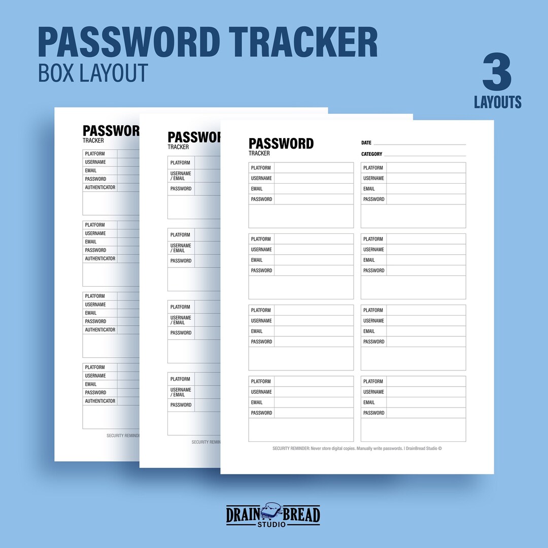 Passwords Tracker Accounts Tracker Box Layout | Printable & Fillable ...