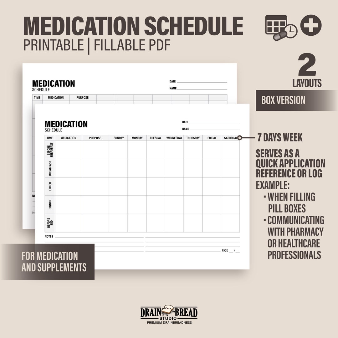 Medication Application Schedule BOX: Preset or Customisable With Meds ...