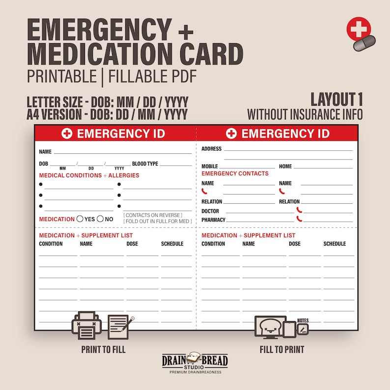 Emergency ID Wallet Card - Customisable Medical Info, Personal Details ...