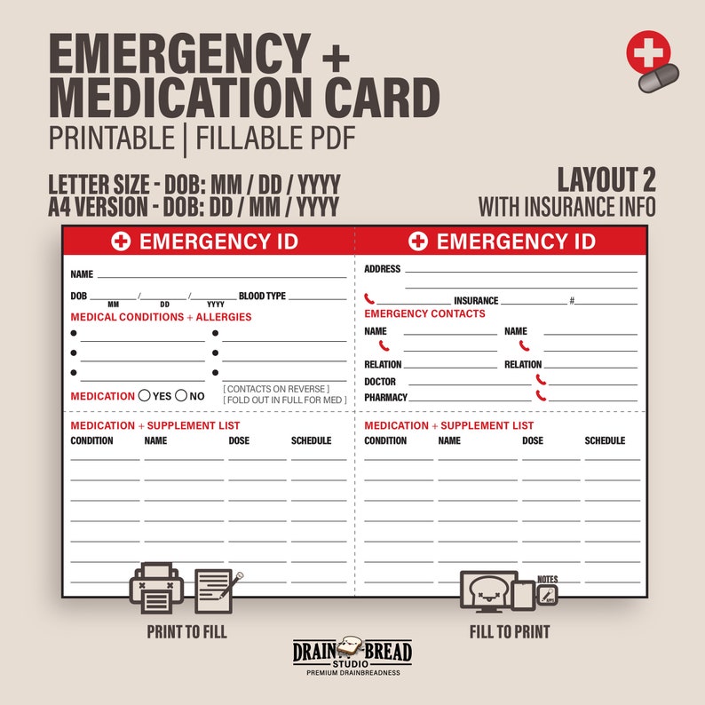 Emergency ID Wallet Card - Customisable Medical Info, Personal Details ...