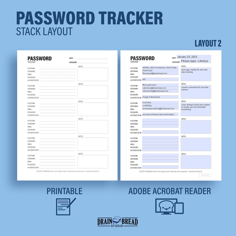 Passwords Tracker Accounts Tracker PACK | Printable & Fillable Instant ...