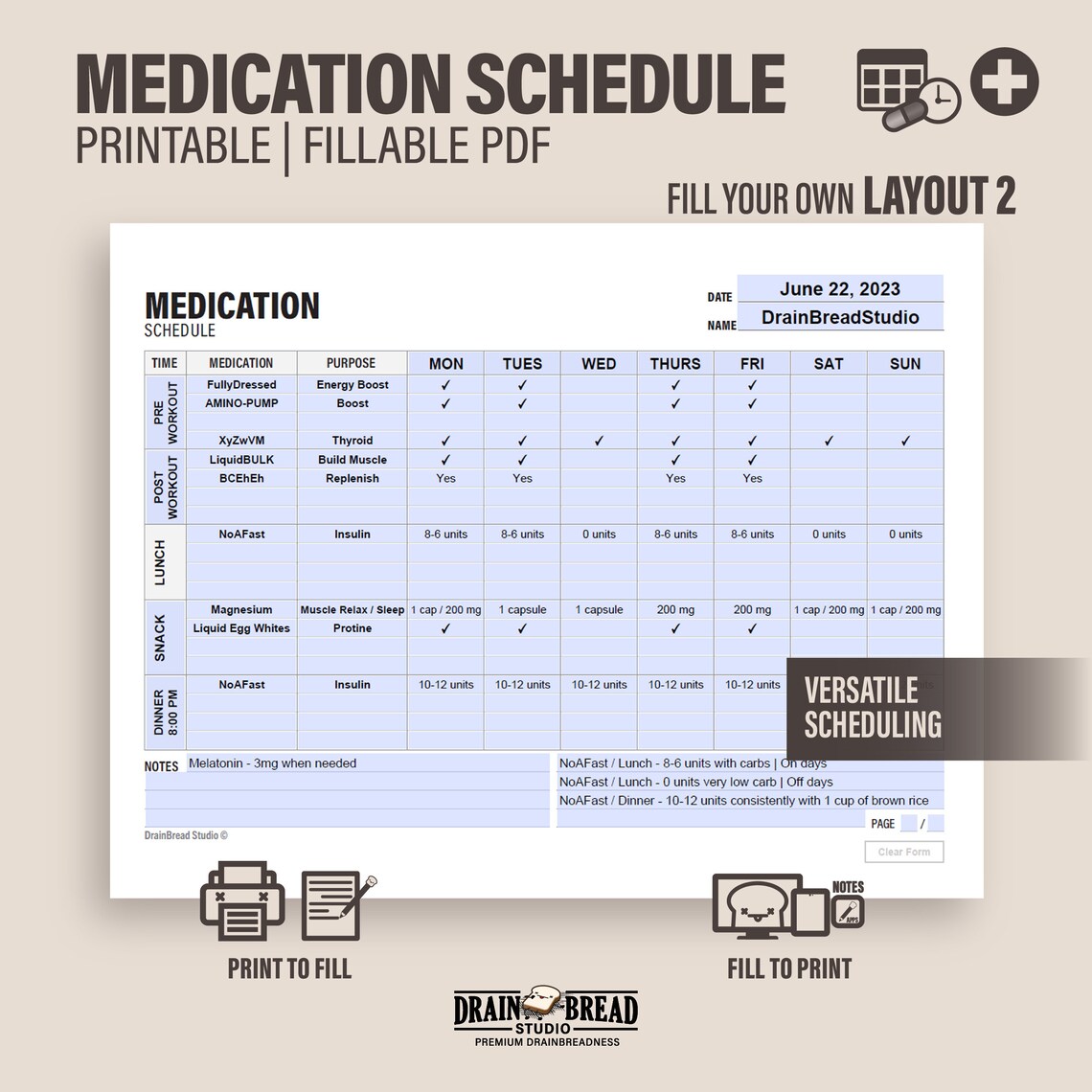 Medication Application Schedule LINE With Preset or Customisable Meds ...