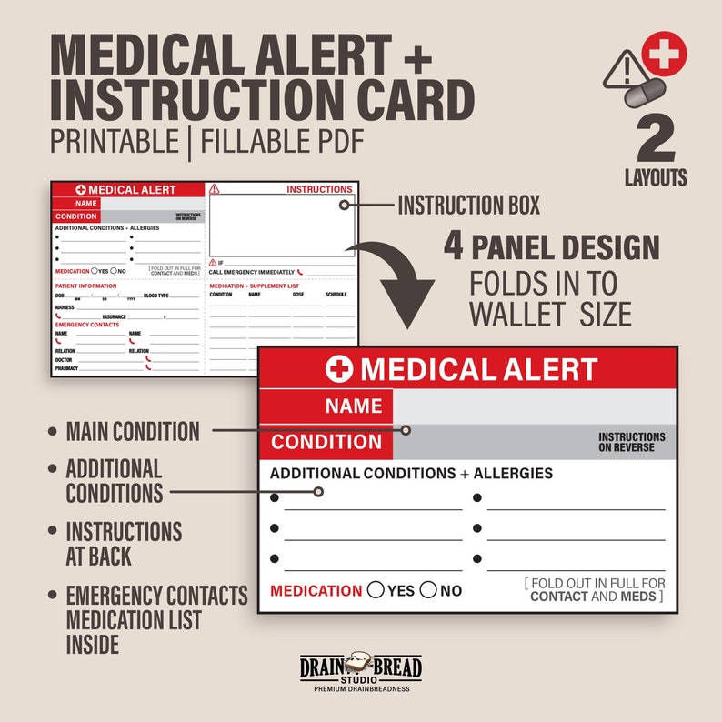 Medical Alert ID With Customisable Emergency Instructions Med List ...