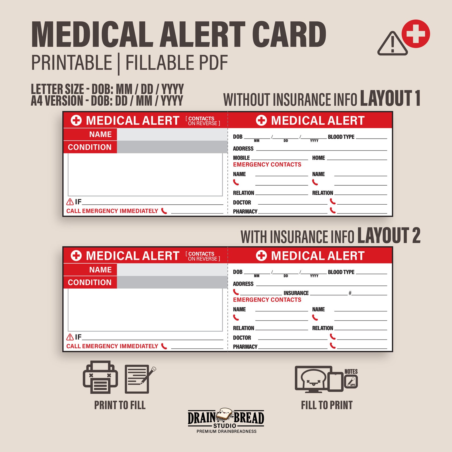 Medical Alert ID With Customisable Emergency Instructions Emergency ...