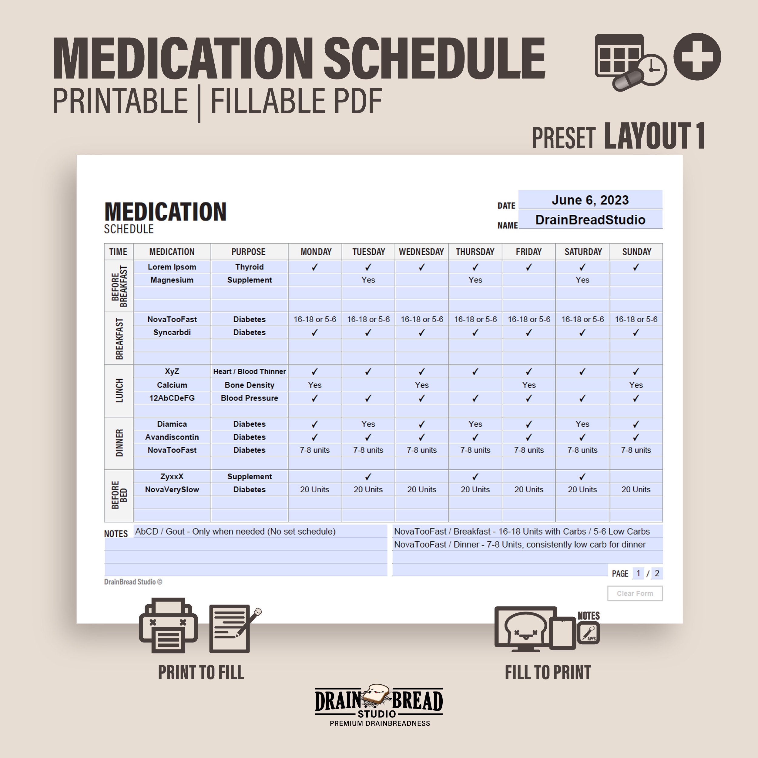 Medication Application Schedule LINE With Preset or Customisable Meds ...