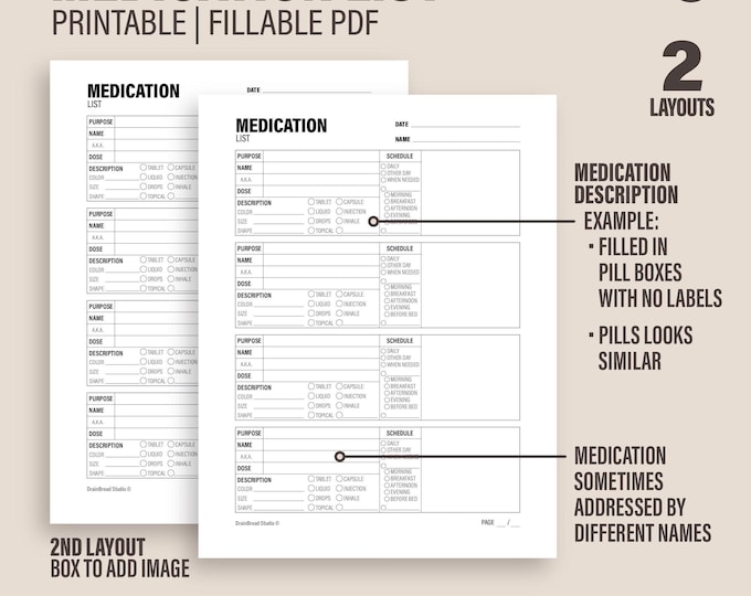 Medication Tracking List Pack With Detailed Description Information ...