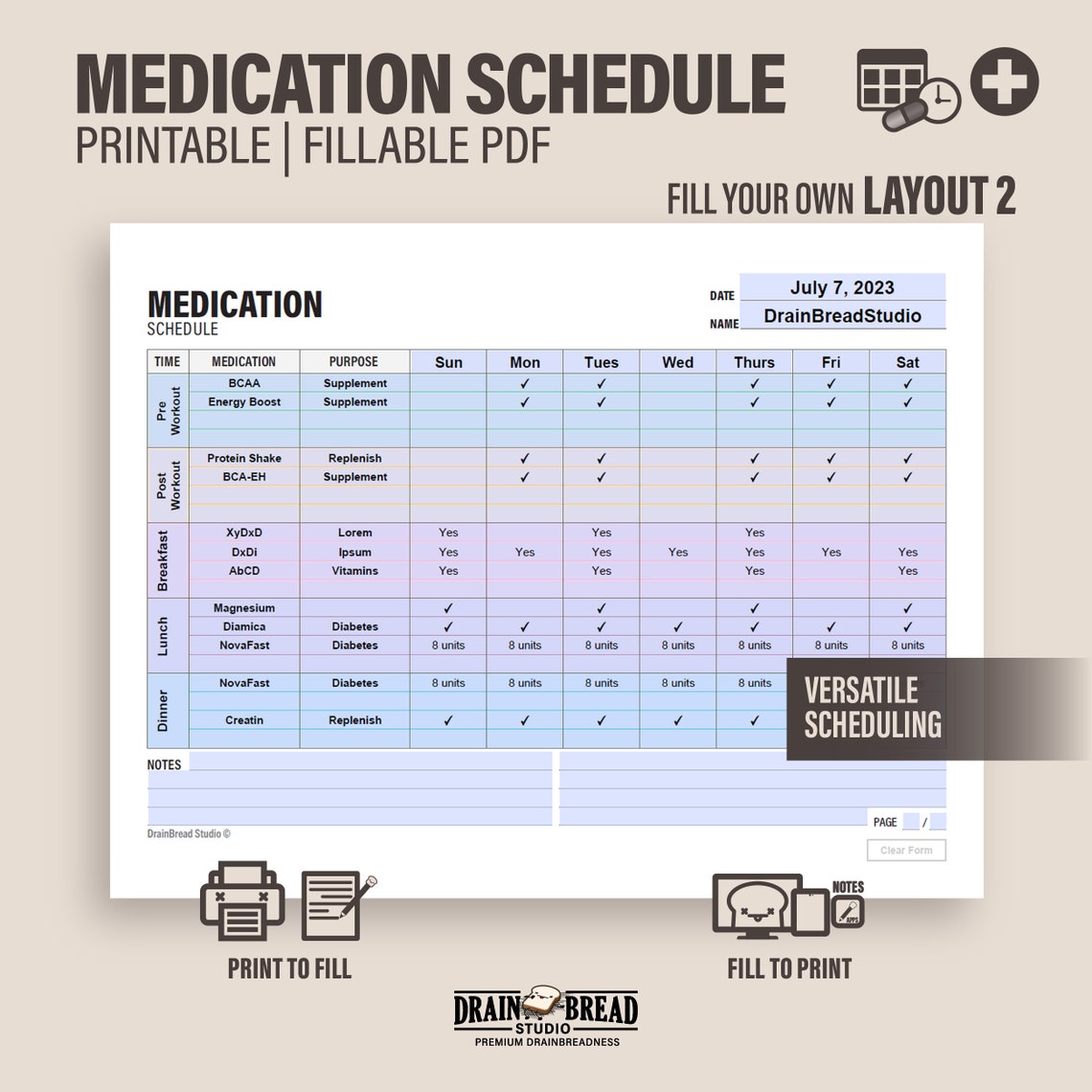 Medication Application Schedule LINE Color in Preset or Customisable ...
