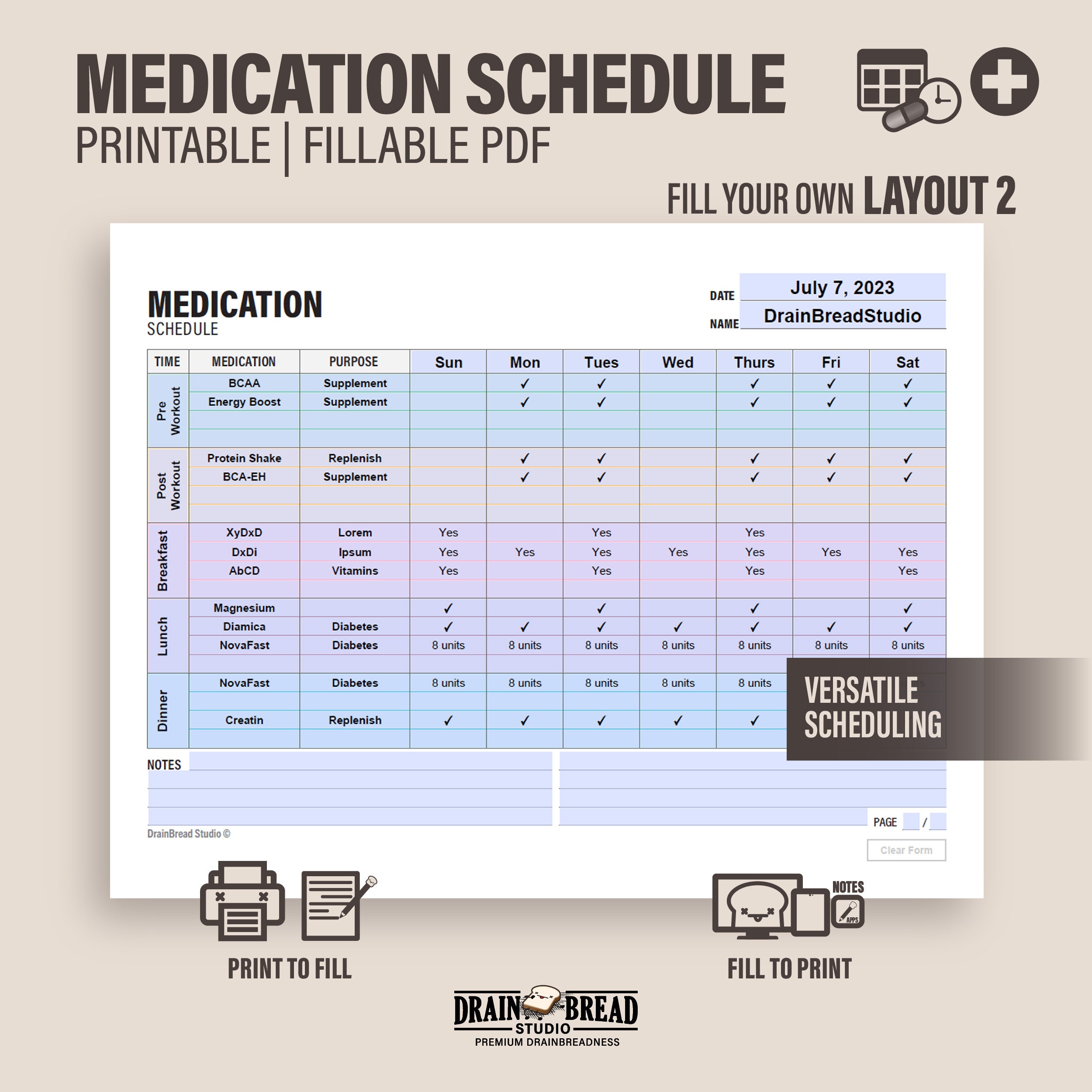 Medication Application Schedule LINE Color in Preset or Customisable ...