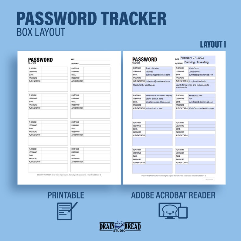 Passwords Tracker Accounts Tracker PACK | Printable & Fillable Instant ...