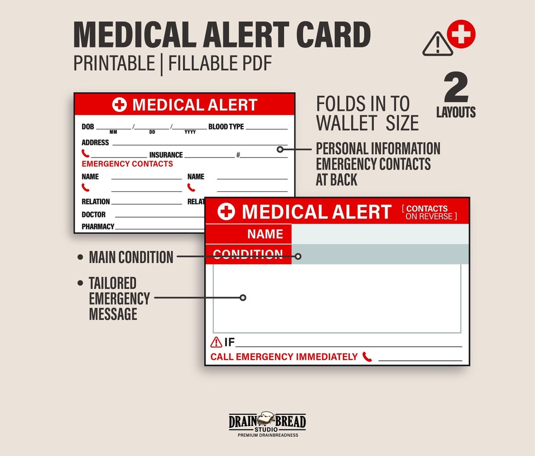 Medical Alert ID Wallet Card - Customisable Emergency Instructions ...