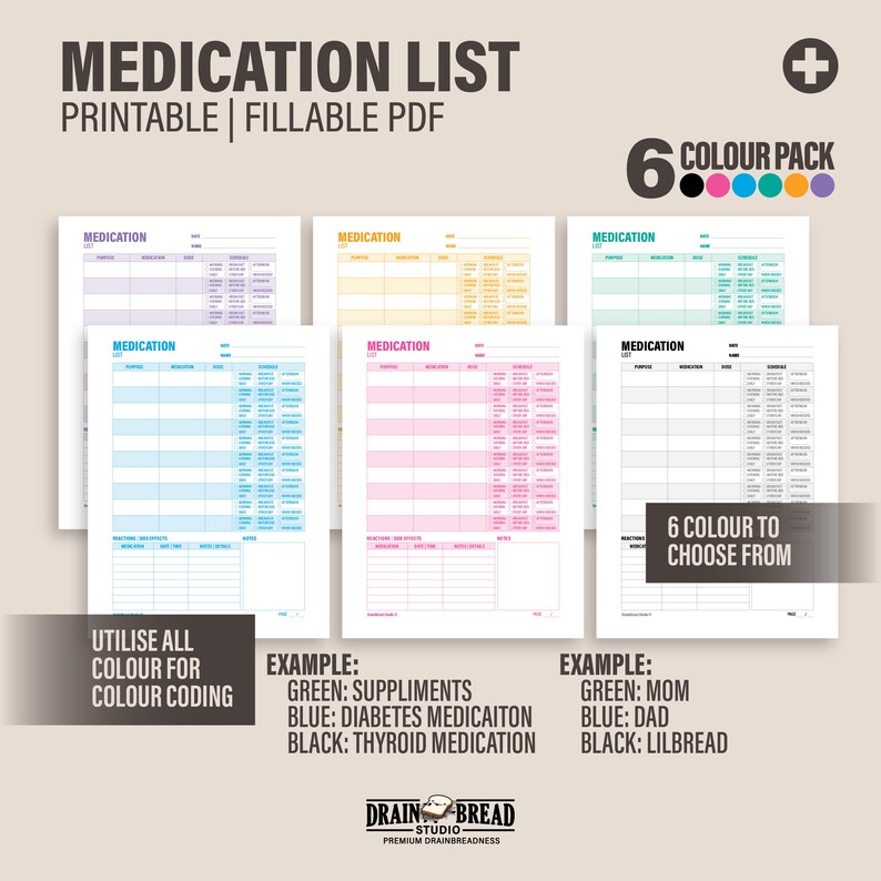 Medication Tracking List 6 Colour Pack With Reaction Side Effect ...