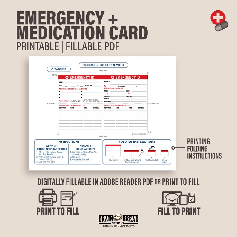 Emergency ID Wallet Card - Customisable Medical Info, Personal Details ...