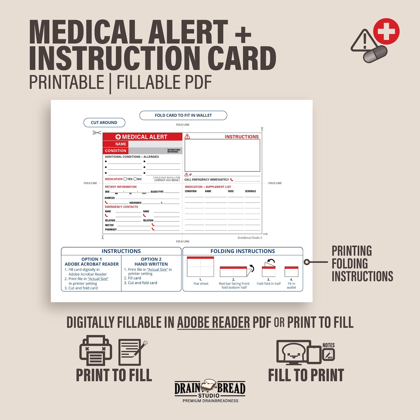 Medical Alert ID Wallet Card - Custom Emergency Instructions, Medical ...