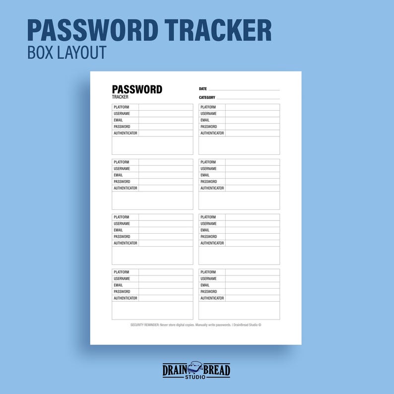 Password Tracker Box Layout With Authenticator | Letter / A4 ...