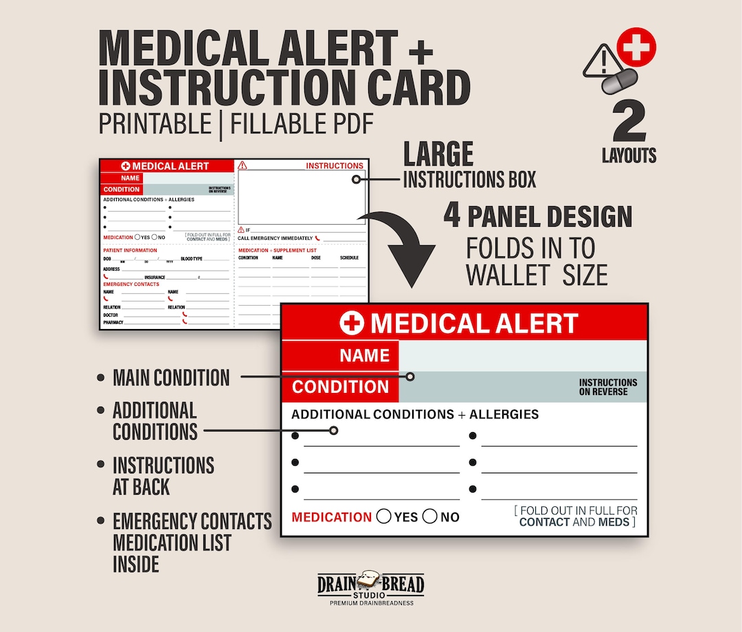 Medical Alert ID Wallet Card - Custom Emergency Instructions, Medical ...