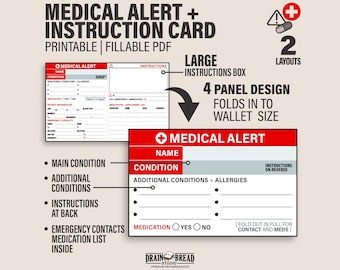 Medical Alert ID Wallet Card - Customisable Emergency Instructions ...