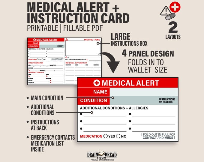 In Case of Emergency Card Printable, ICE Card, Printable Medical Card ...