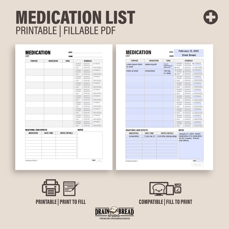 Medication Tracking List 6 Colour Pack With Reaction Side Effect ...