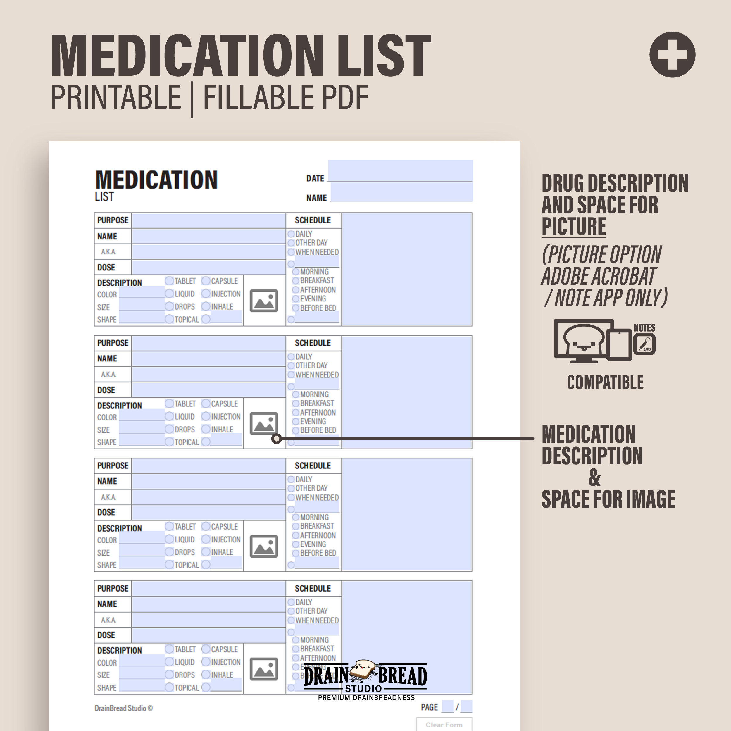 Medication Tracking List With Detailed Description Med Info Schedule ...