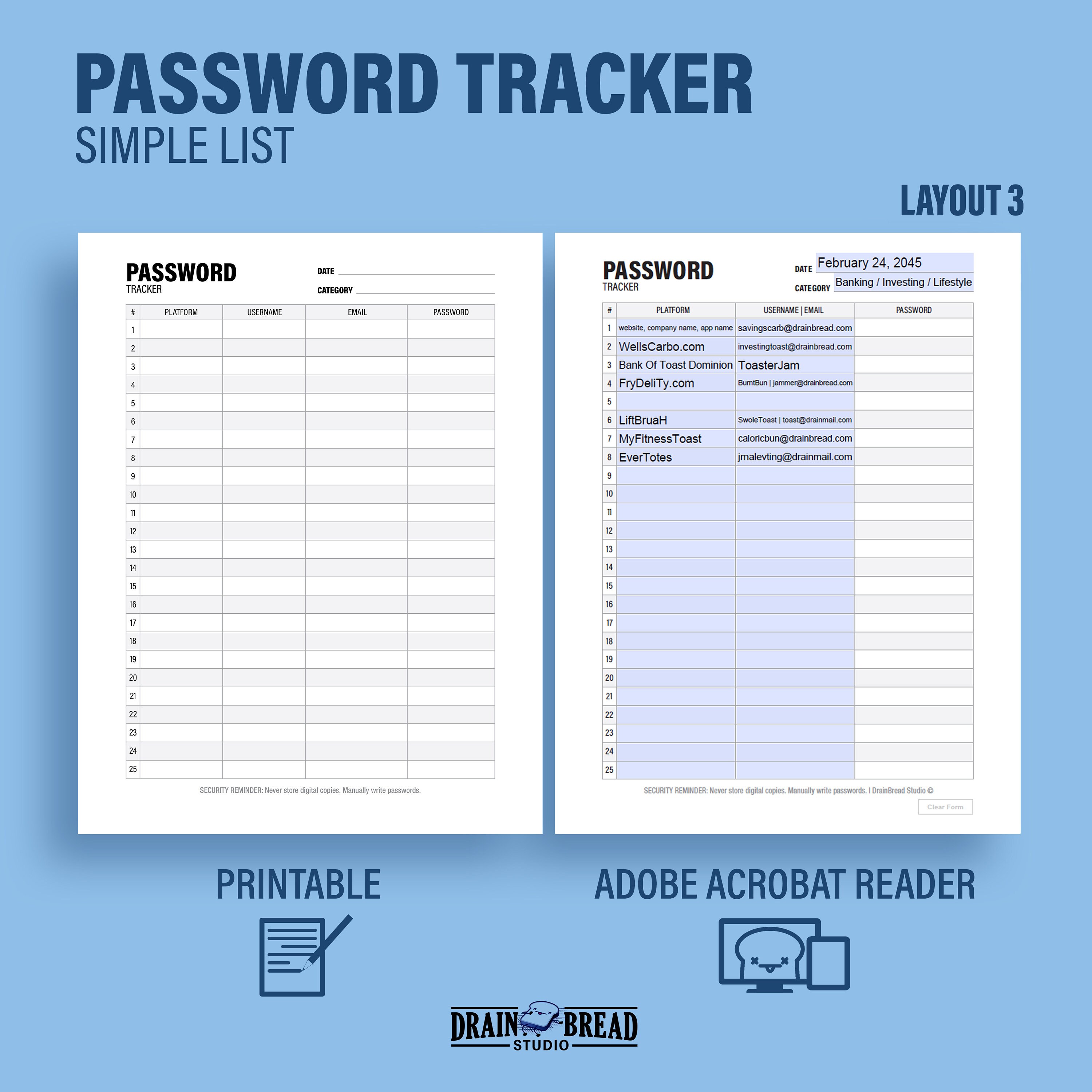 Passwords Tracker Accounts Tracker PACK Printable & Fillable Instant Download PDF - Etsy