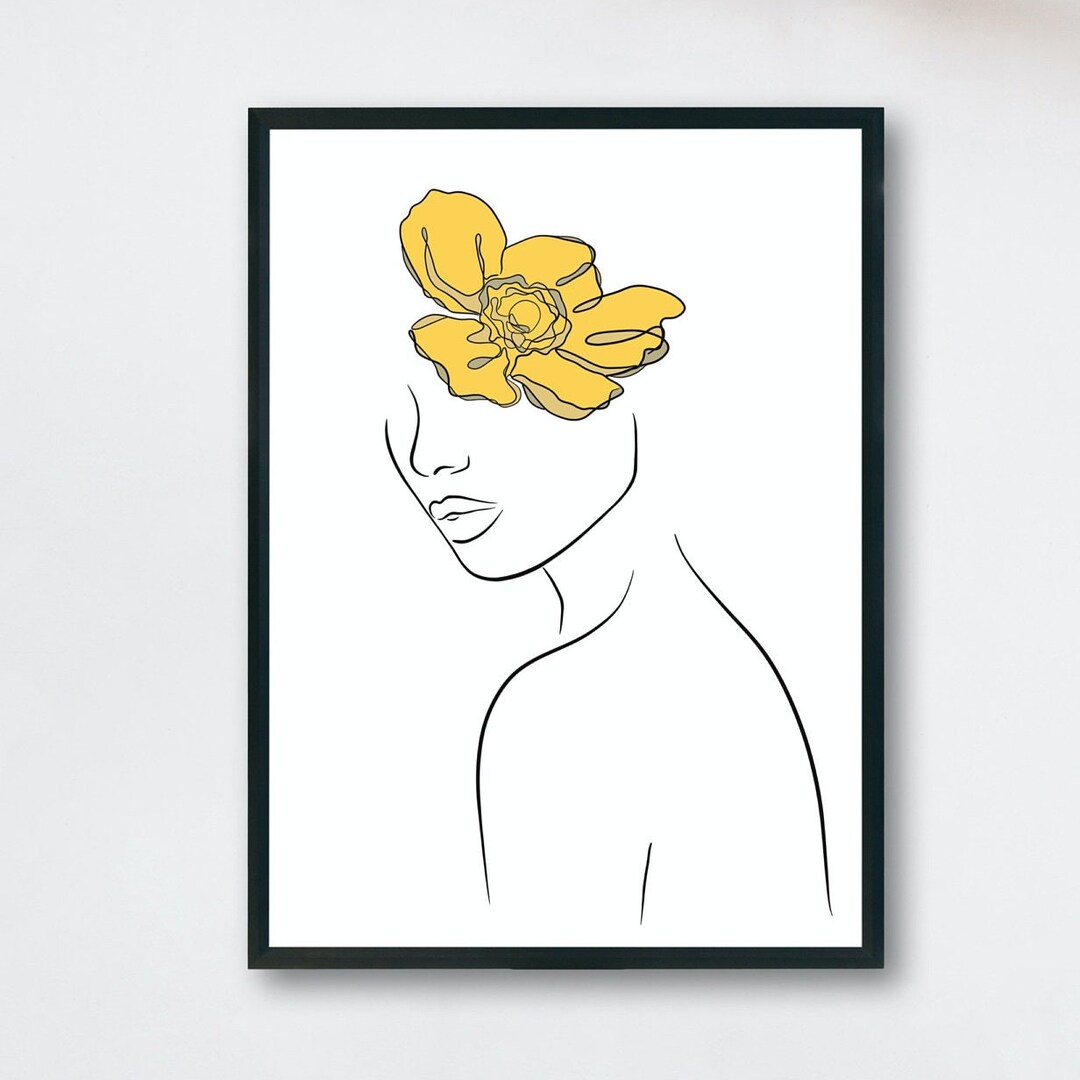 Yellow Flower Line Art, Female Minimalist Art, Flower Line Art ...